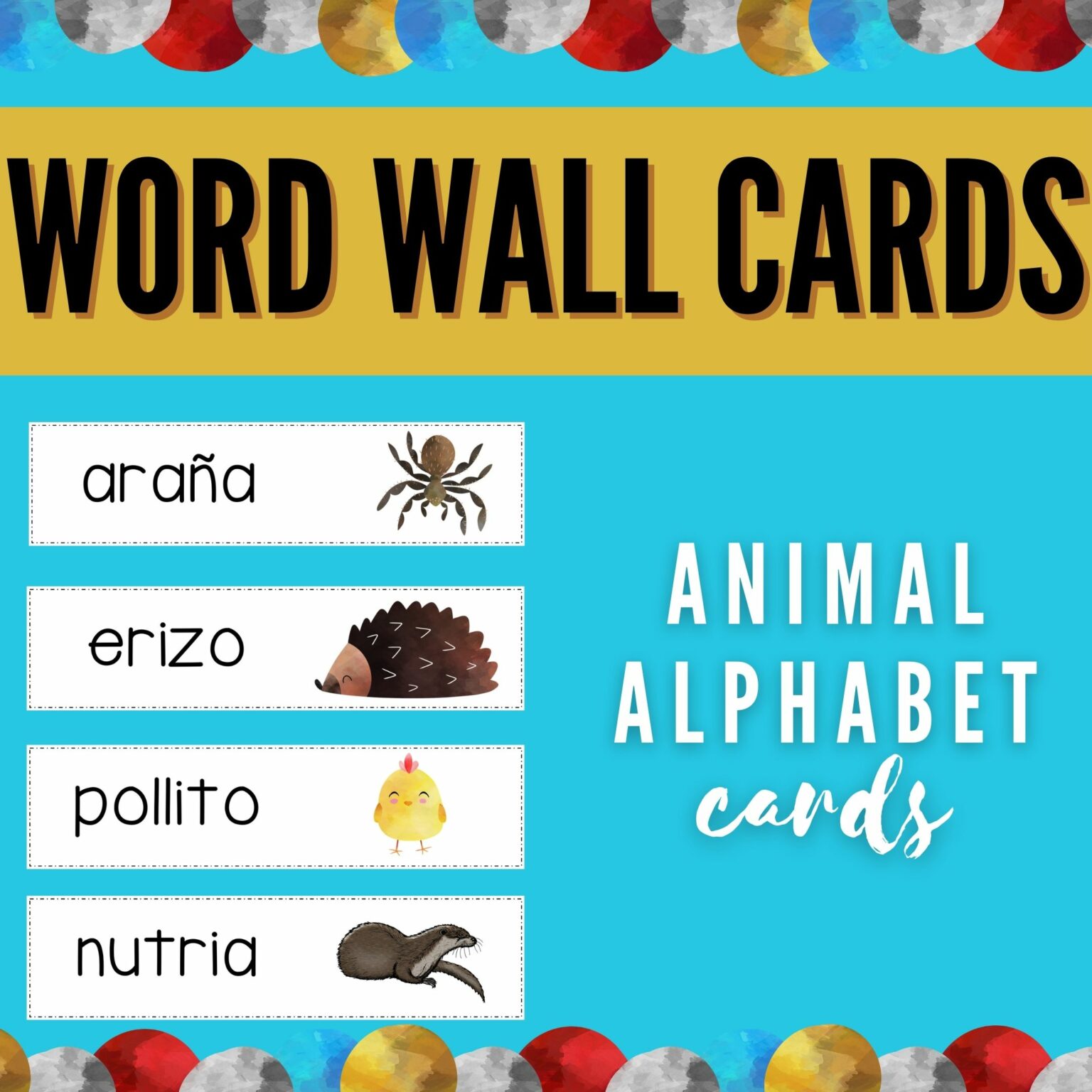 52 Spanish Animal Word Wall Cards | Vocabulary - Made By Teachers