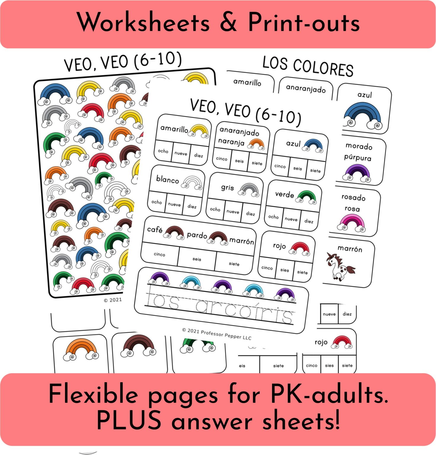 Spanish Numbers and Colors Puzzles and Worksheets | Made By Teachers