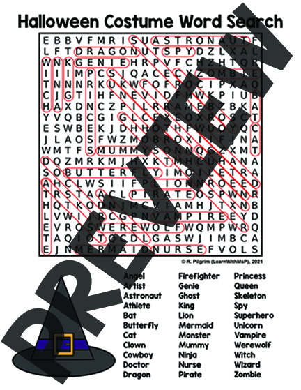 Halloween Costume Word Search Coloring Page Puzzle - Made By Teachers