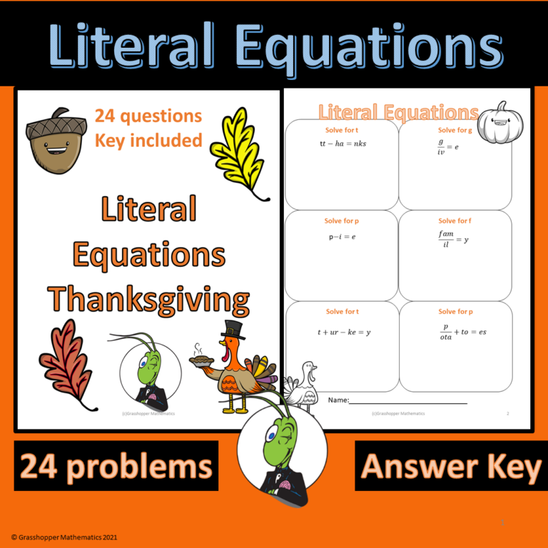 Thanksgiving Literal Equations | Made By Teachers