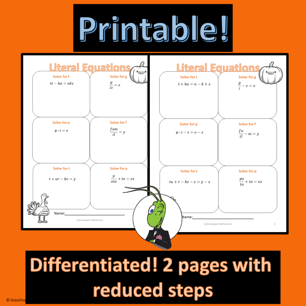 Thanksgiving Literal Equations | Made By Teachers