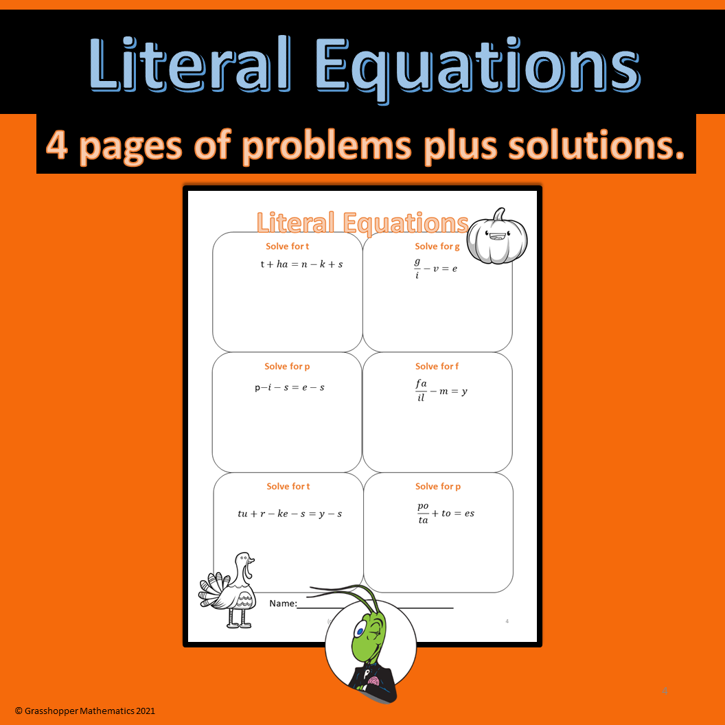 Thanksgiving Literal Equations | Made By Teachers