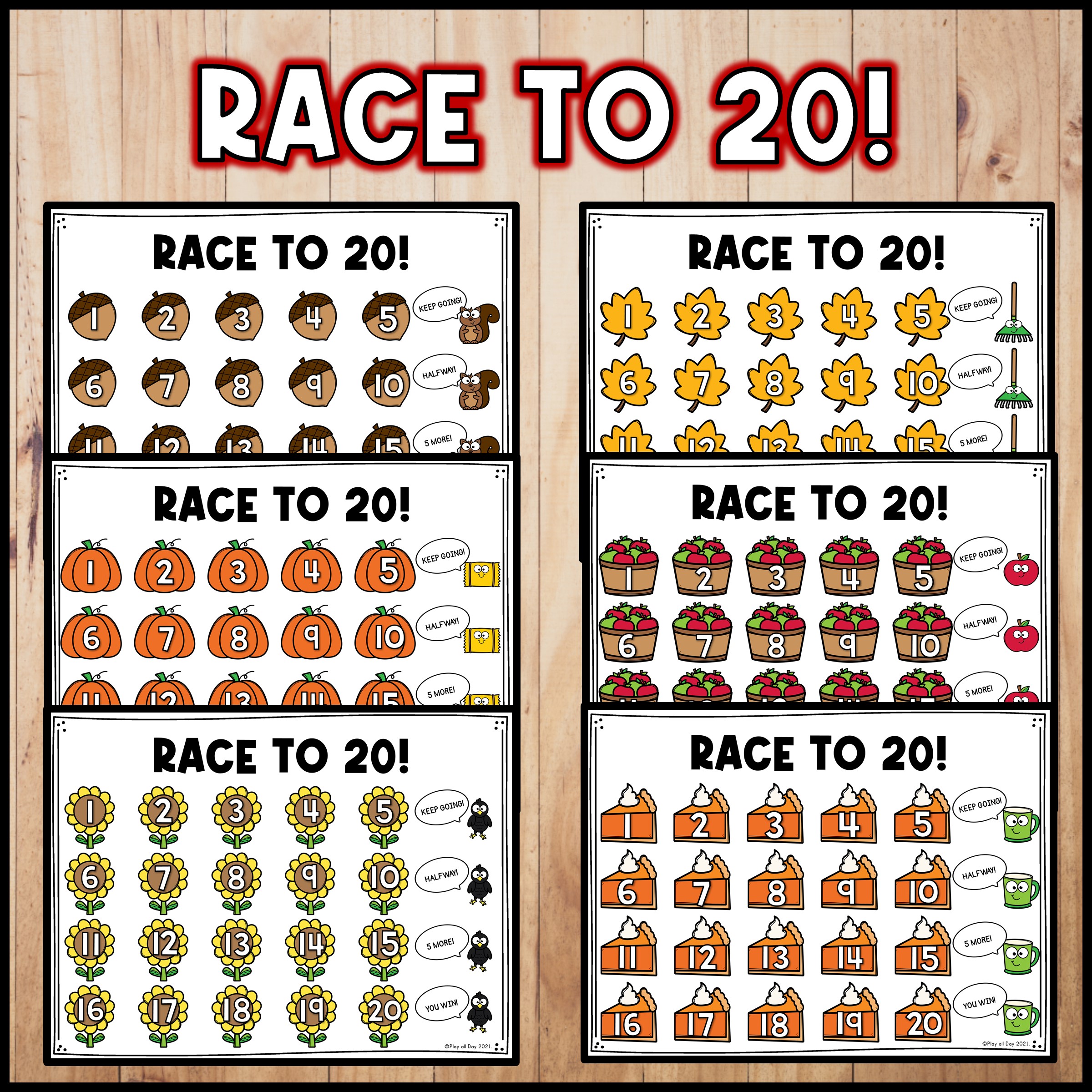Fall Race to 20 Mats | Counting to 20 | Made By Teachers