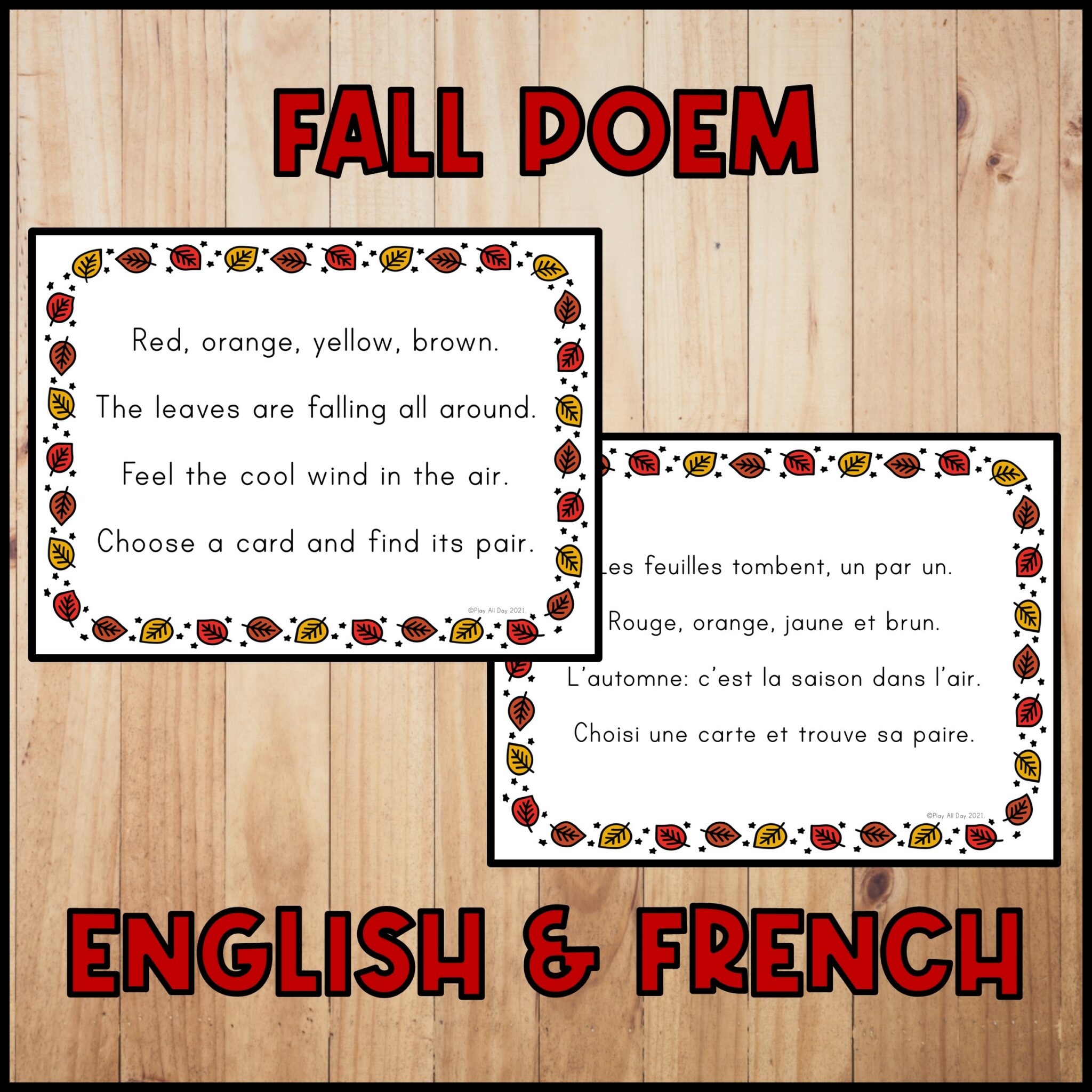 Fall Poem and Pocket Chart Activities | French Ver | Made By Teachers
