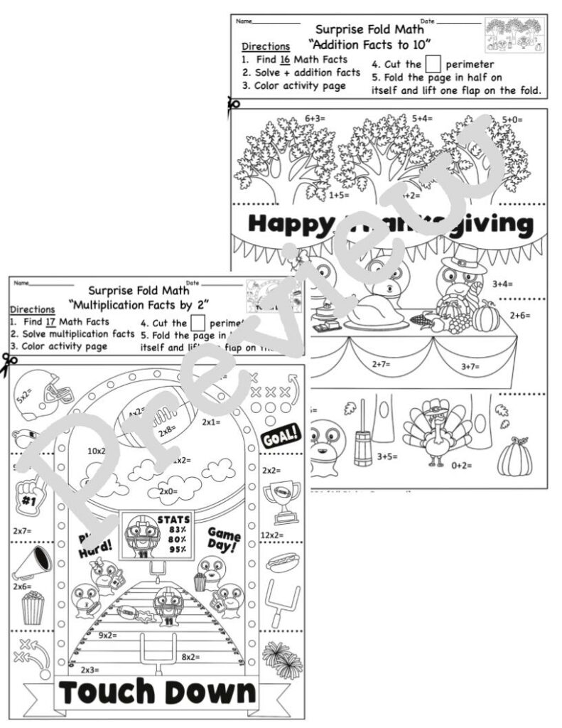 Thanksgiving Football Printable Coloring Math Page | Made By Teachers