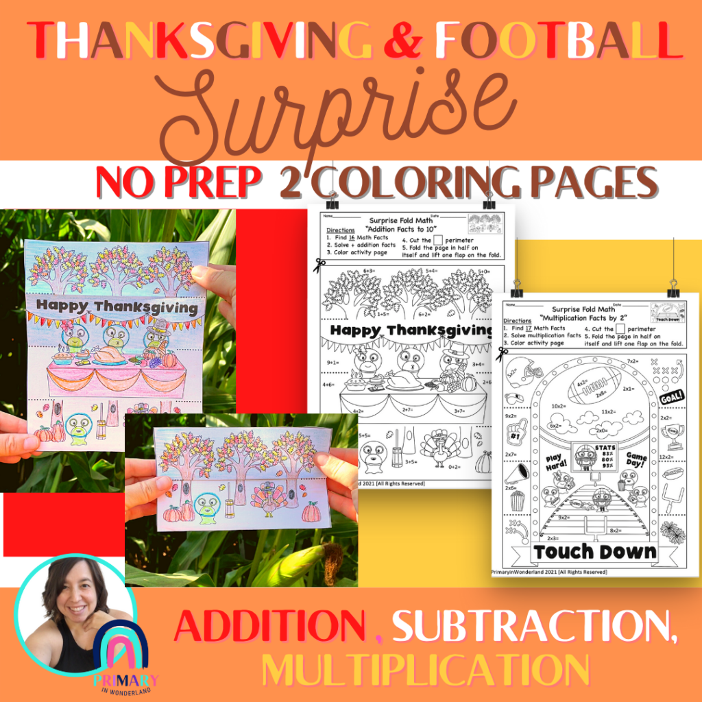 Thanksgiving Football Printable Coloring Math Page | Made By Teachers