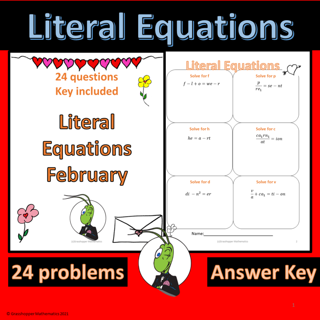 Valentine's Day Literal Equations Worksheet - Made By Teachers