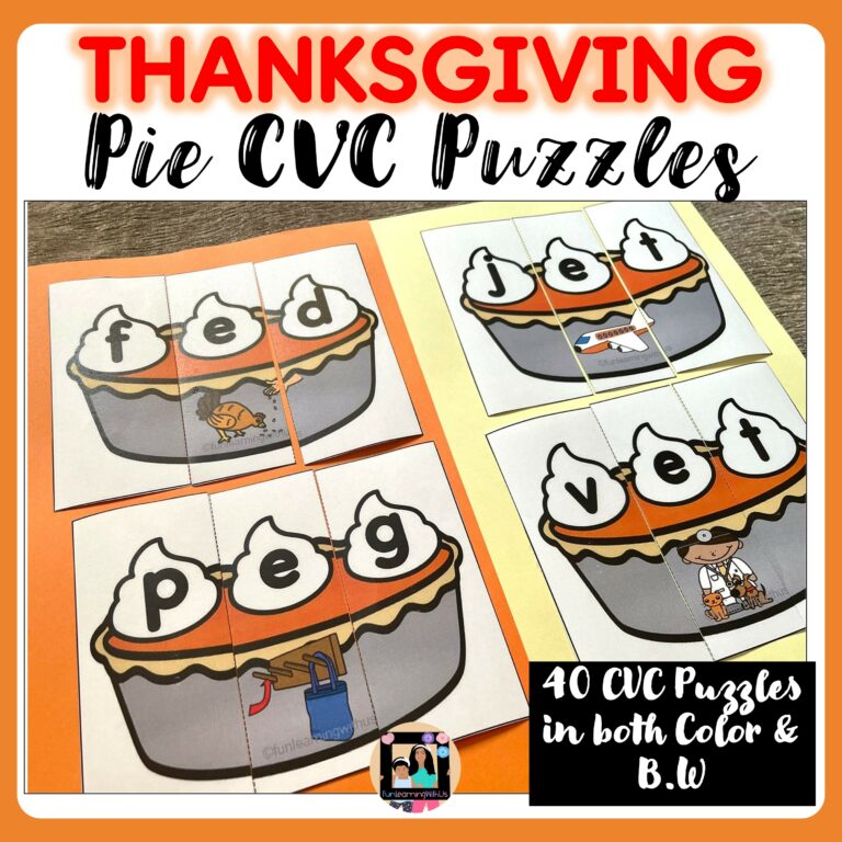 Thanksgiving Short Vowel CVC Puzzles | Made By Teachers
