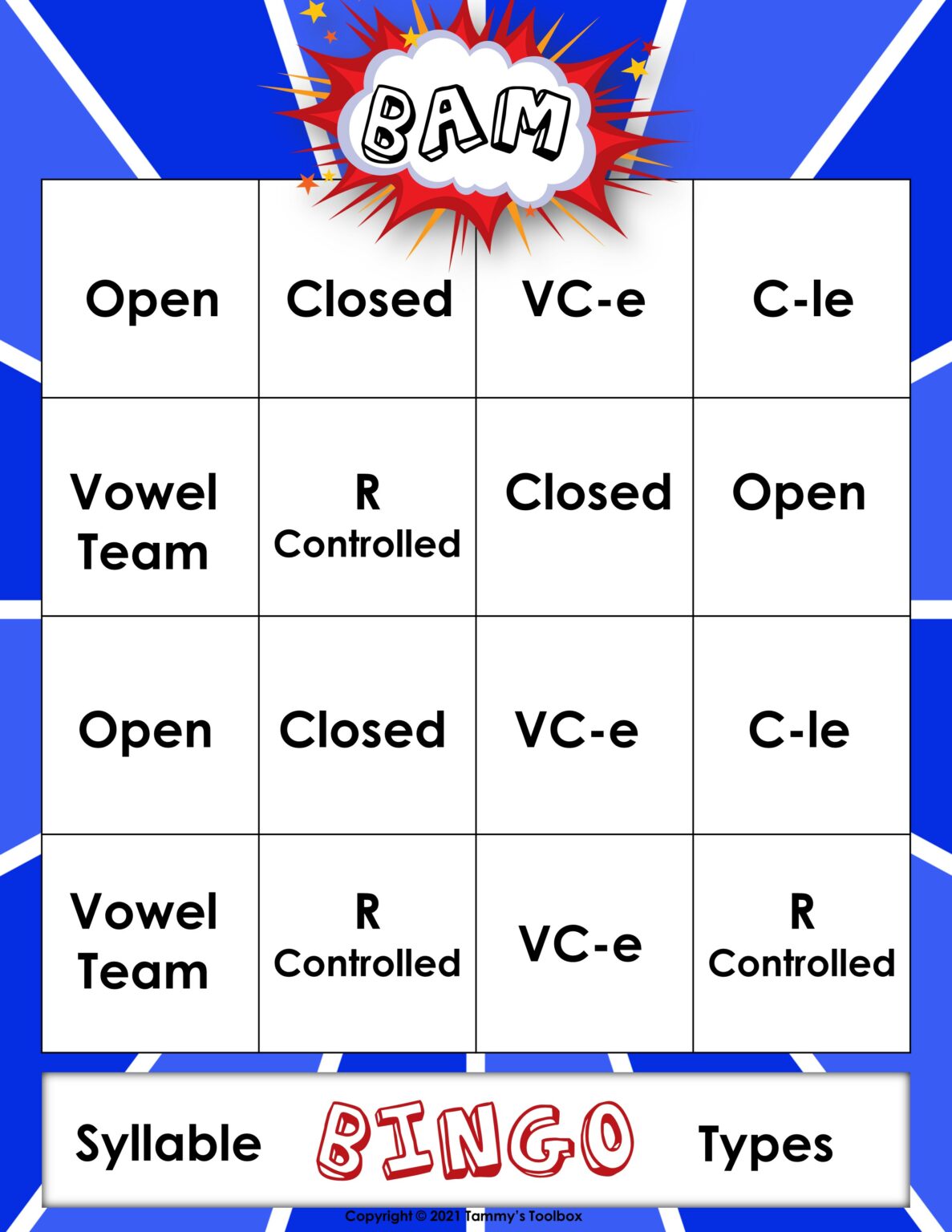 Syllable Types Bingo Game with Editable Cards | Made By Teachers