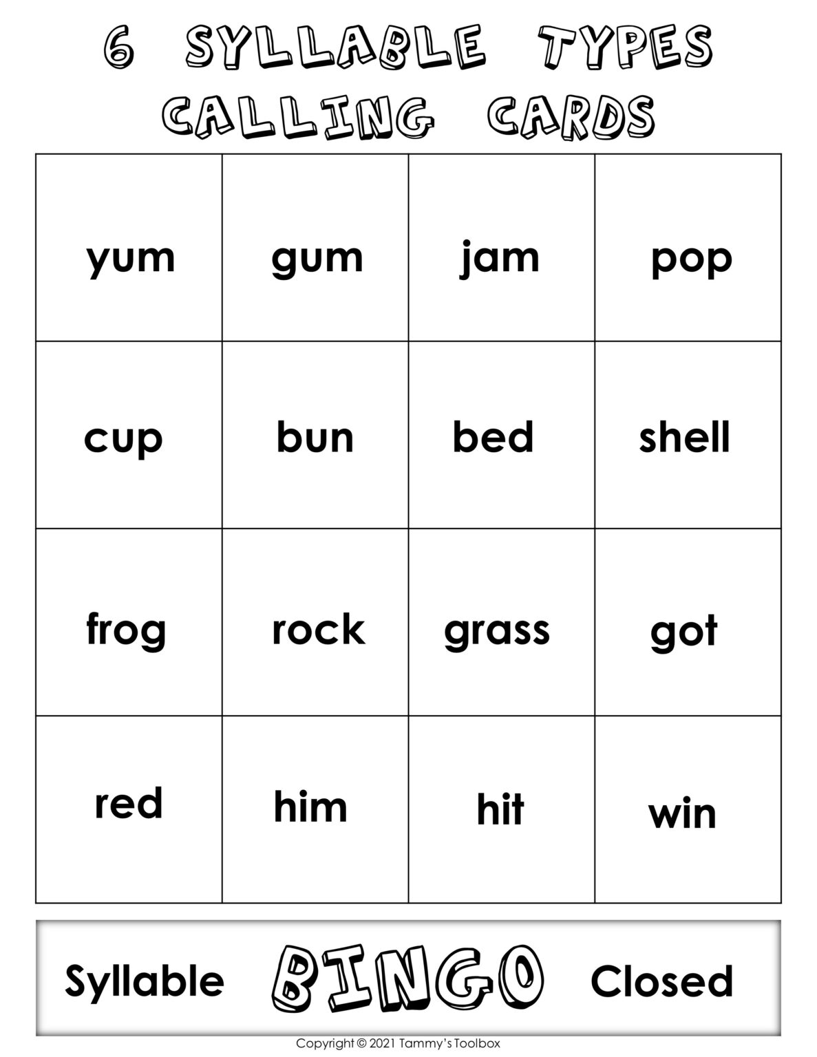 Syllable Types Bingo Game with Editable Cards | Made By Teachers