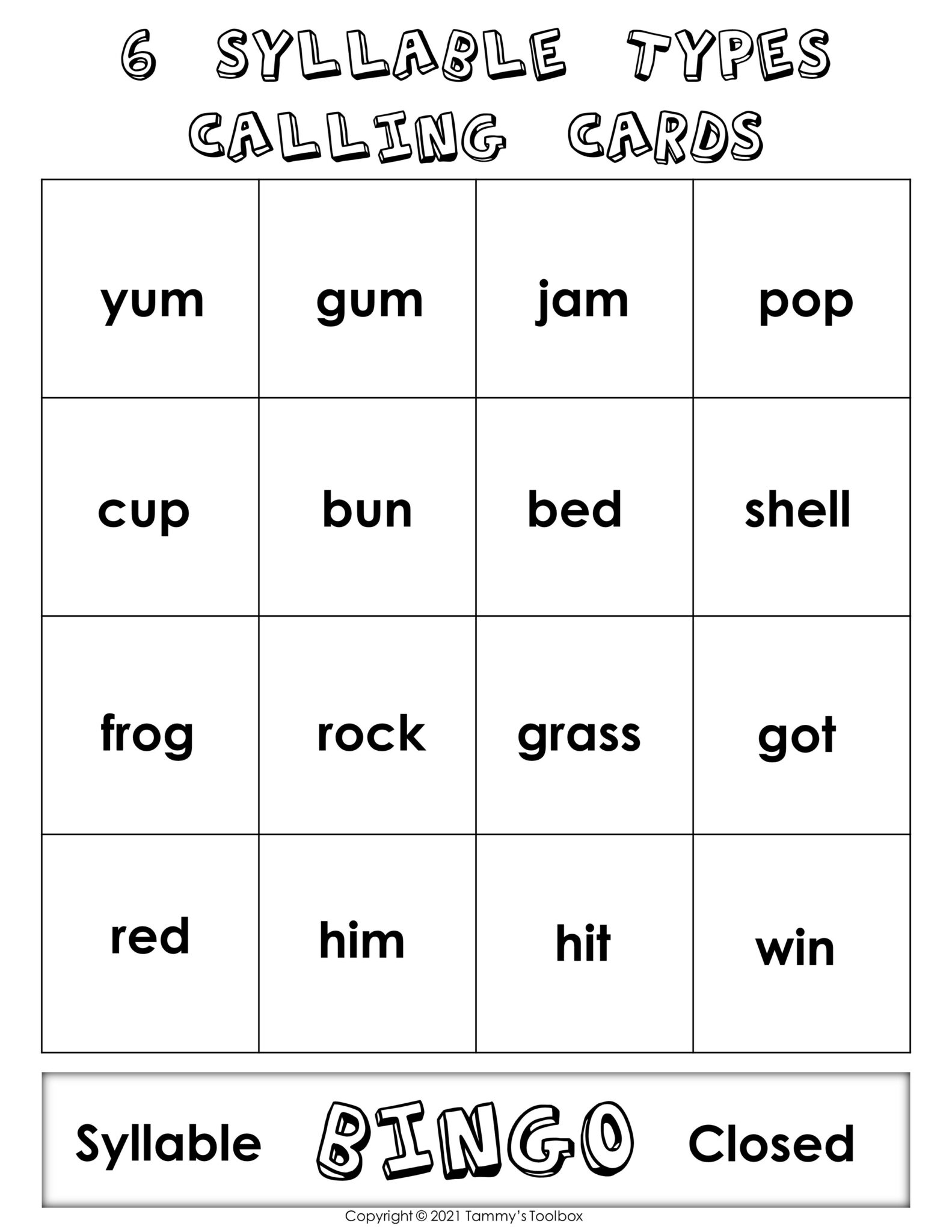 Syllable Types Bingo Game with Editable Cards | Made By Teachers