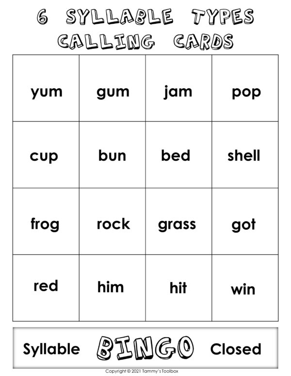 Syllable Types Bingo Game with Editable Cards | Made By Teachers