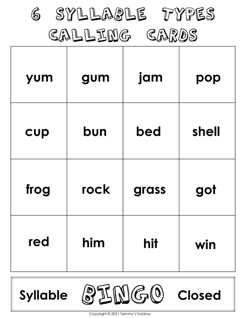 Syllable Types Bingo Game with Editable Cards | Made By Teachers