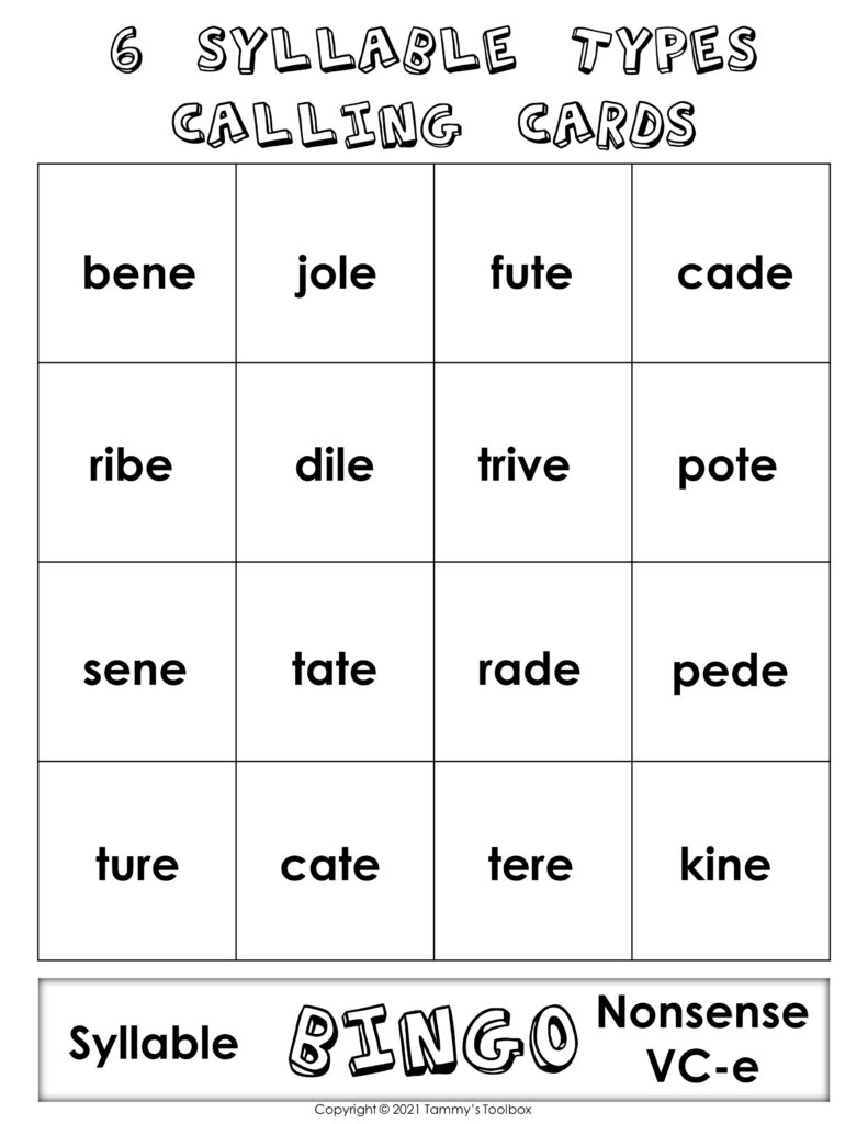 Syllable Types Bingo Game with Editable Cards | Made By Teachers