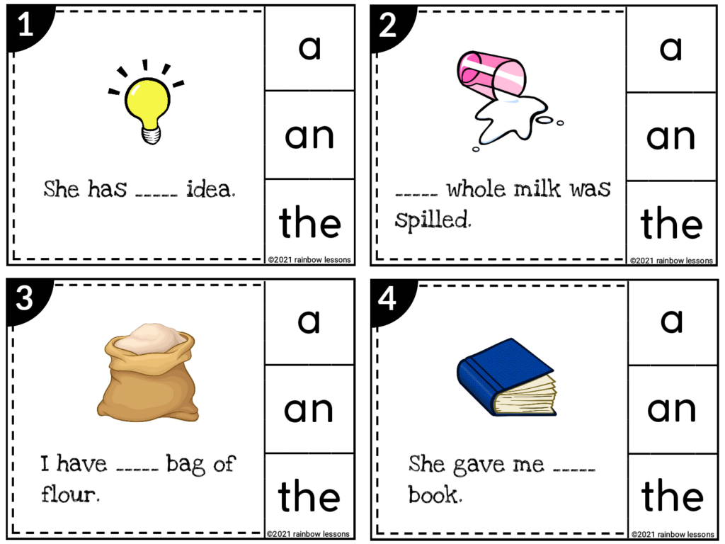 Definite and Indefinite Articles Clip Cards - Made By Teachers