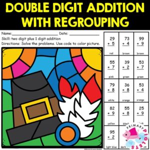 Double Digit Addition Thanksgiving Color by Number - Made By Teachers