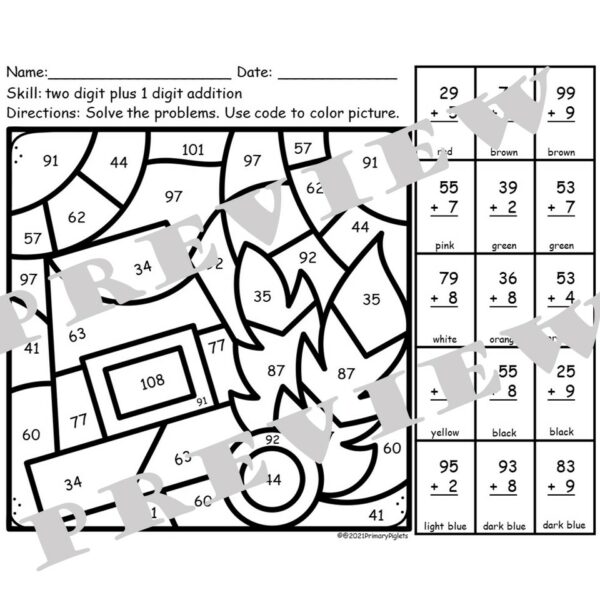 Double Digit Addition Thanksgiving Color by Number | Made By Teachers