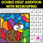 Double Digit Addition Thanksgiving Color by Number - Made By Teachers