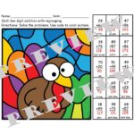Double Digit Addition Thanksgiving Color by Number - Made By Teachers