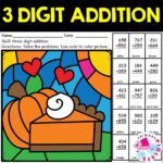 3 Digit Addition Thanksgiving Color by Number - Made By Teachers