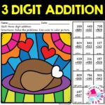 3 Digit Addition Thanksgiving Color by Number - Made By Teachers