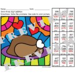 3 Digit Addition Thanksgiving Color by Number - Made By Teachers