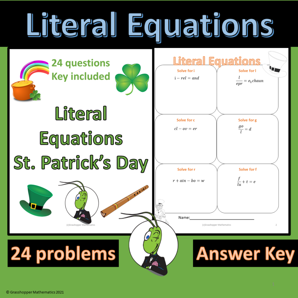 St. Patrick's Day Literal Equations | Made By Teachers