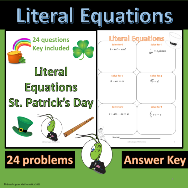 St. Patrick's Day Literal Equations | Made By Teachers