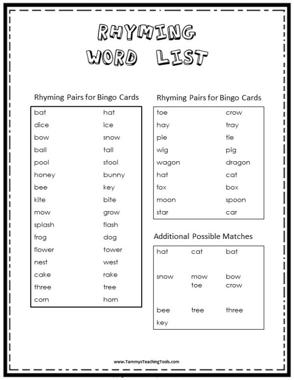 Rhyming Words Bingo Game - Made By Teachers