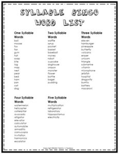 Counting Syllables Bingo Game - Made By Teachers