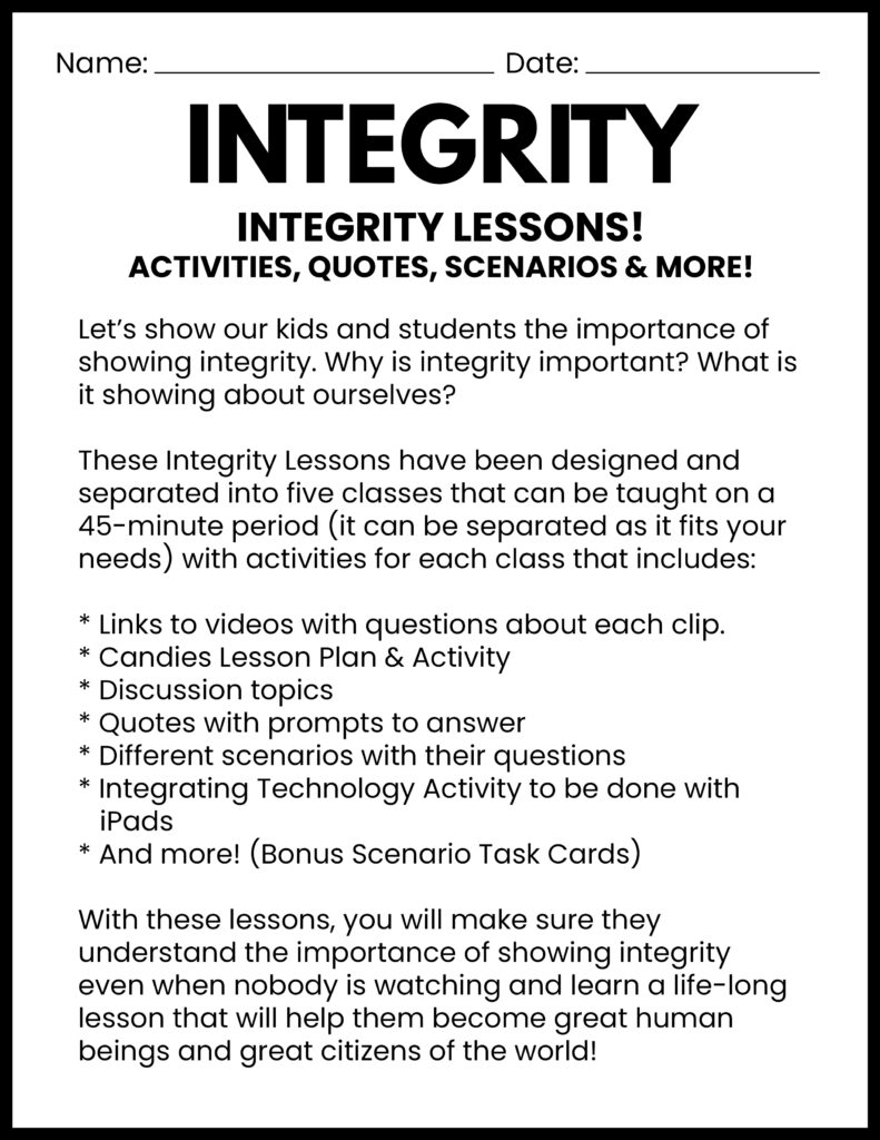 Integrity and Honesty - Activities & Lessons - Made By Teachers