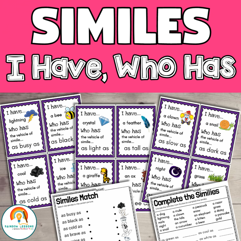 Similes | I Have Who Has Similes Game | Made By Teachers