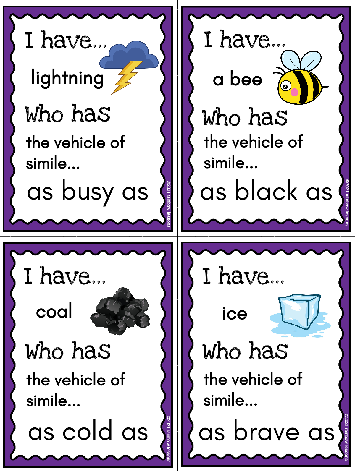 Similes | I Have Who Has Similes Game | Made By Teachers