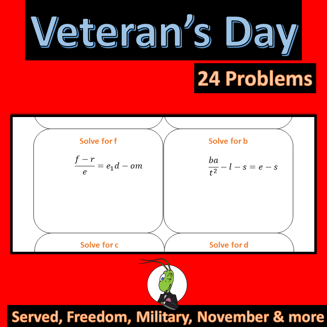 Veteran's Day Literal Equations | Made By Teachers
