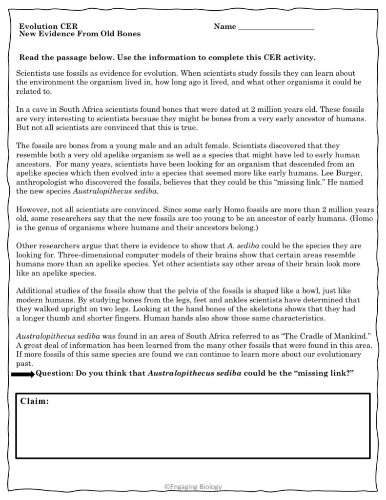 Evolution CERs Claim-Evidence-Reasoning - Made By Teachers