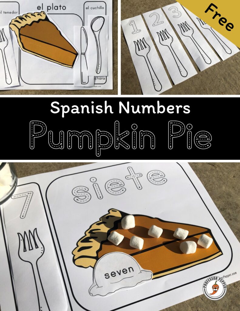 Pumpkin Pie Counting - Spanish Numbers and Vocab - Made By Teachers