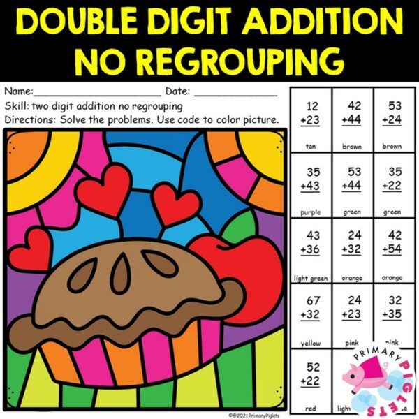 Double Digit Addition Thanksgiving Color by Number | Made By Teachers