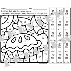 Double Digit Addition Thanksgiving Color by Number | Made By Teachers