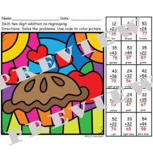 Double Digit Addition Thanksgiving Color by Number | Made By Teachers