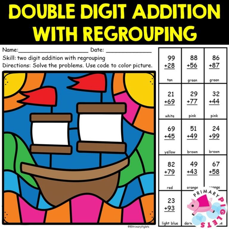 Double Digit Addition Thanksgiving Color by Number - Made By Teachers