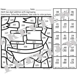 Double Digit Addition Thanksgiving Color by Number - Made By Teachers