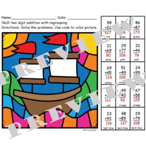 Double Digit Addition Thanksgiving Color by Number - Made By Teachers