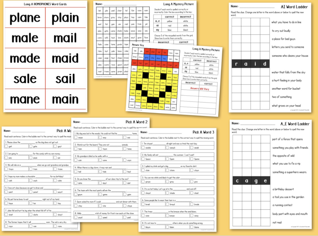 Long A Vowel Teams AI AY A_E Phonics Activities | Made By Teachers