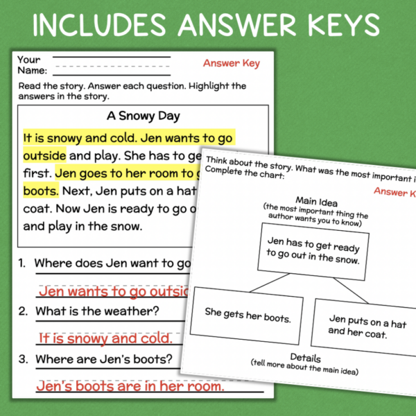 1st Grade Main Idea Worksheets Reading Passages | Made By Teachers