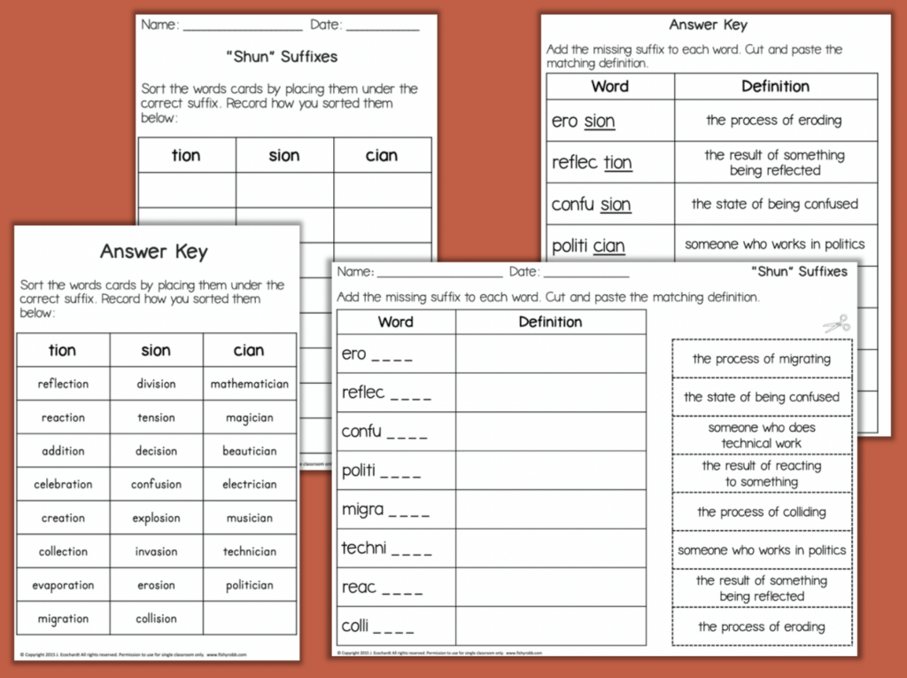 Suffixes Worksheet and Word Sorts TION SION CIAN | Made By Teachers