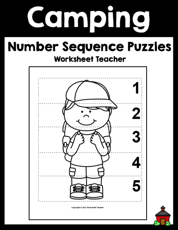 Camping Number Sequence B&W Picture Puzzles - Made By Teachers
