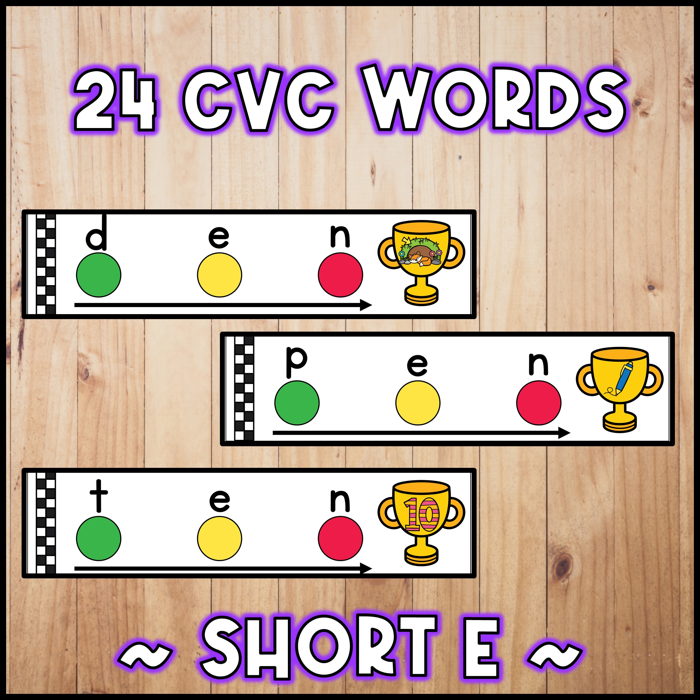 CVC Blending Strips Short E Words | Made By Teachers
