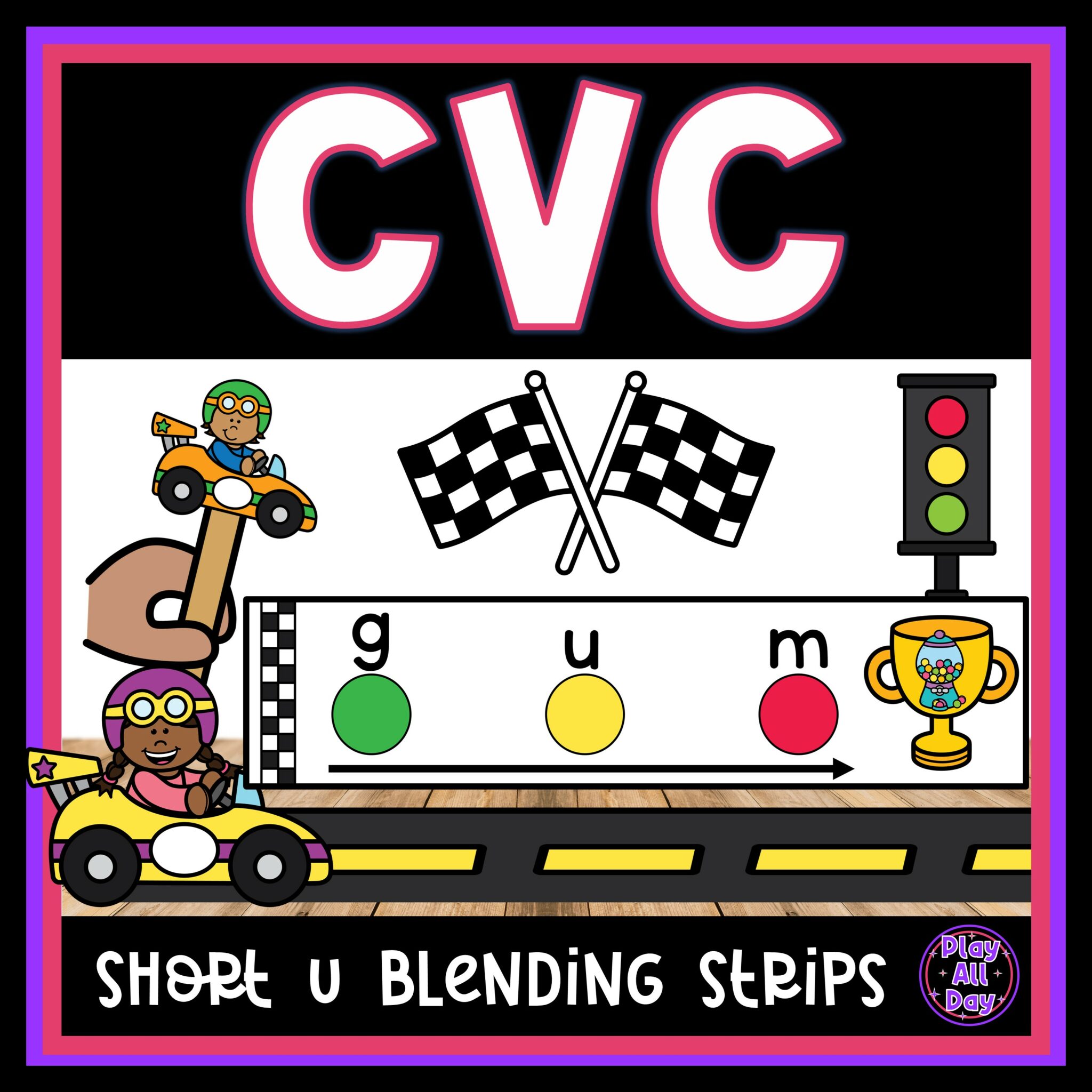 CVC Blending Strips Short U Words - Made By Teachers