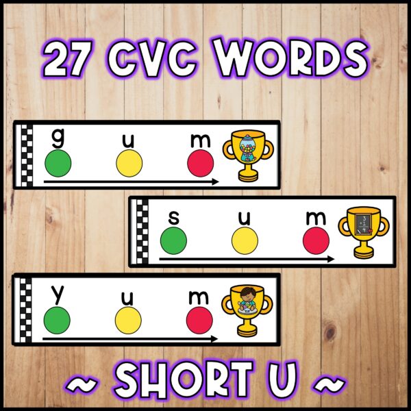 CVC Blending Strips Short U Words - Made By Teachers