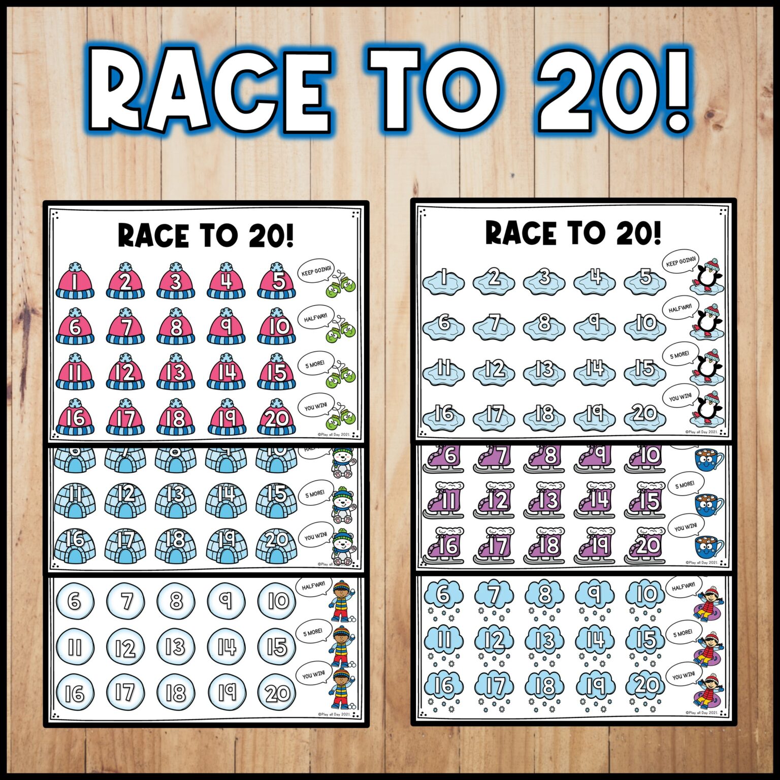 Winter Counting to 20 | Race to 20 Activity Mats | Made By Teachers